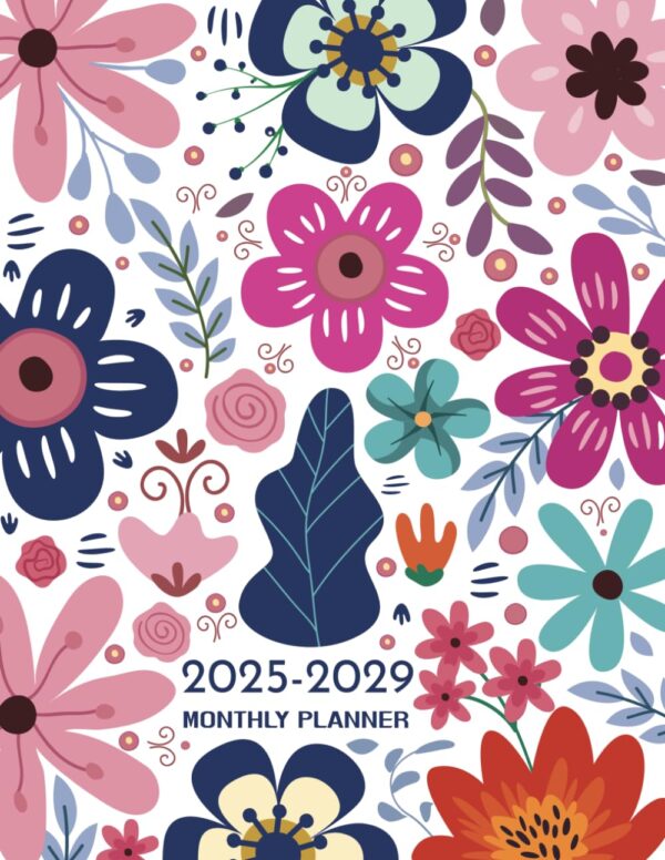 2025-2029 Monthly Planner: Two Pages Per Month Five-year Calendar ...