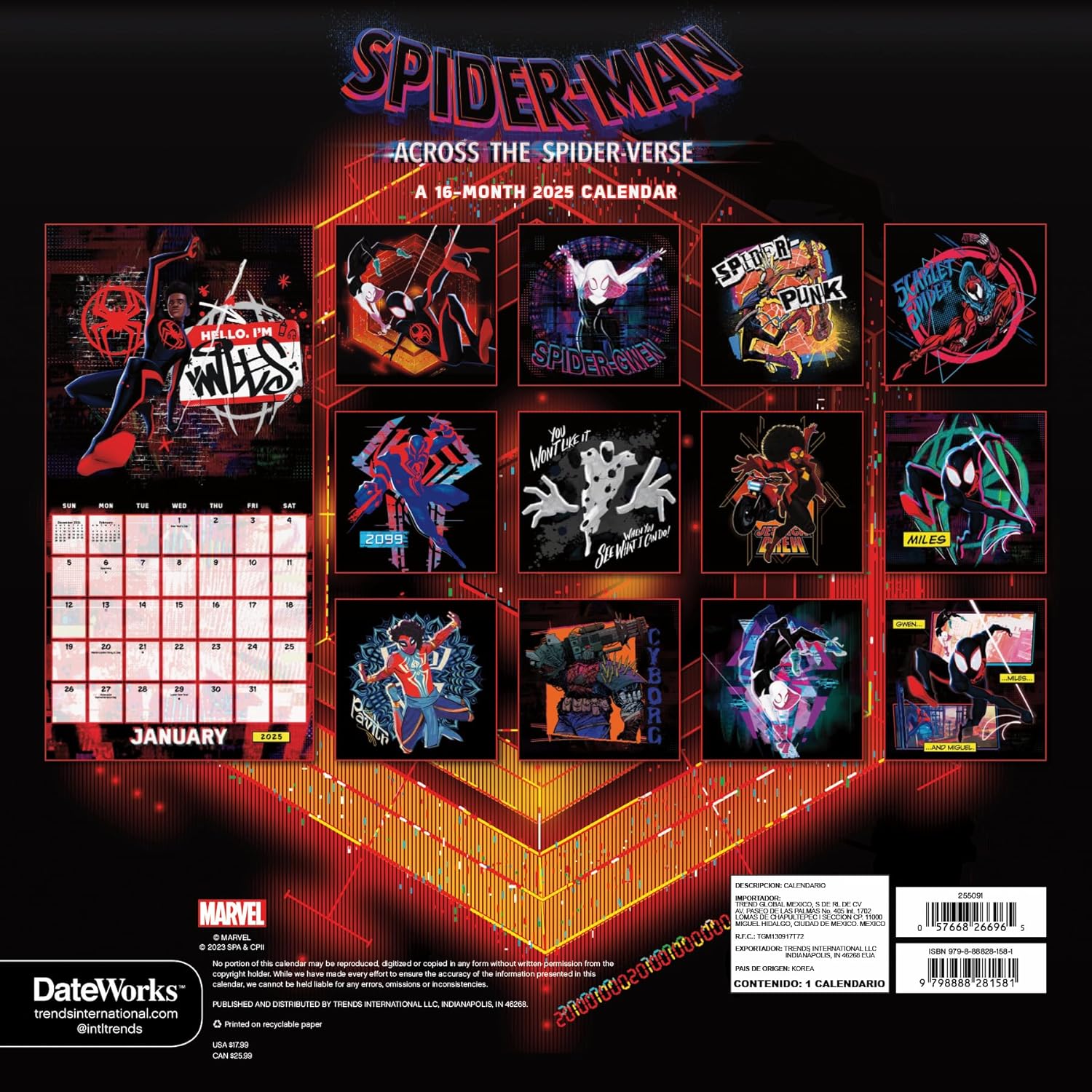 2025 Marvel Spider-Man: Beyond the Spider-Verse Wall Calendar