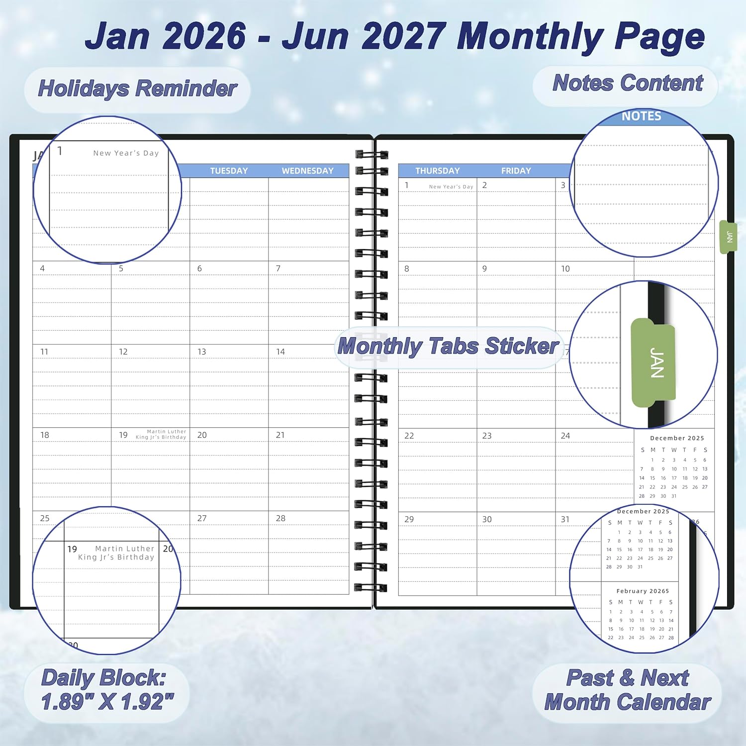 2026-2027 Monthly Planner (7.4'' x 9.6''), 18 Months Calendar Planner ...
